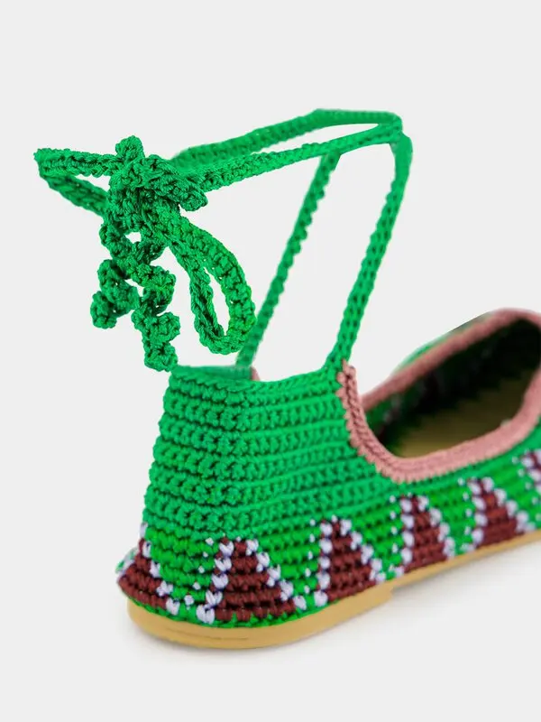 KASHURA Basil High Crochet Ballerina With Side Laces - Green
