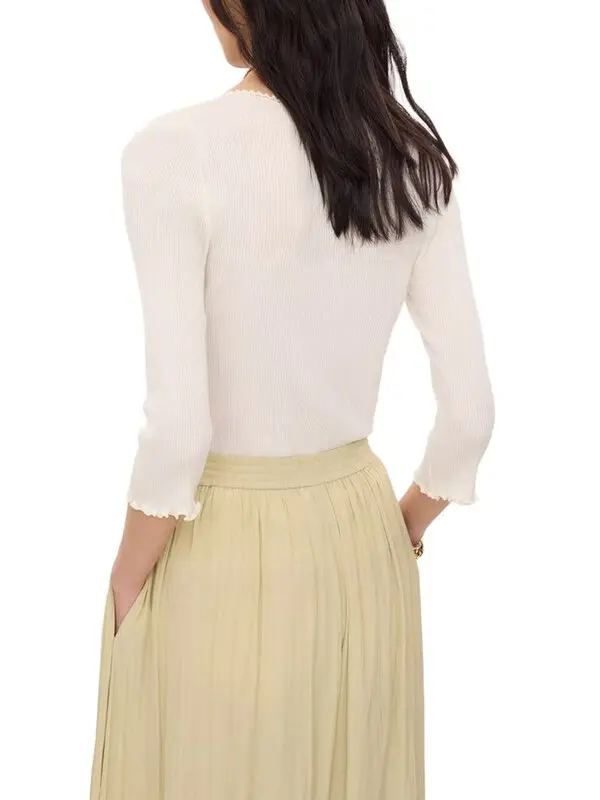 Chloé Fitted Ribbed Cotton And Silk Jersey Top With Decorative Trim - Cream