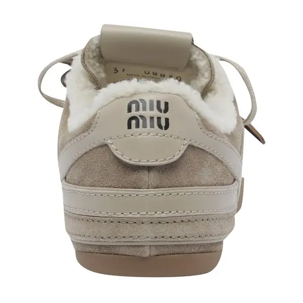 Miu Miu Suede And Shearling Trimmed Lace-up Sneakers - Cream