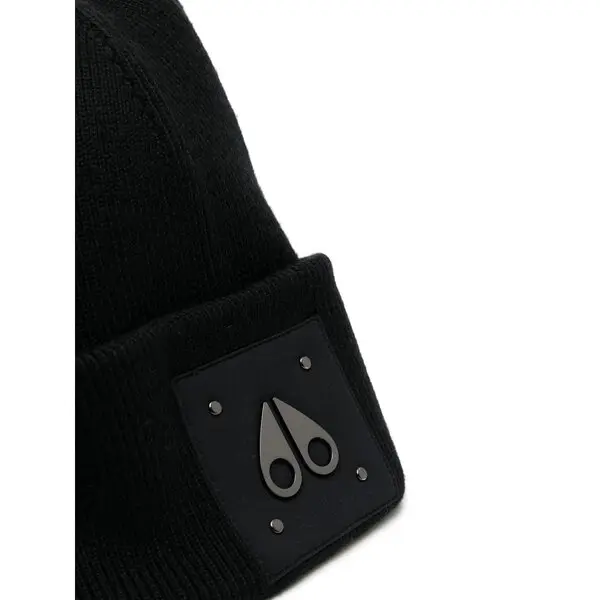 Moose Knuckles Wool Ribbed Knit Beanie - Black
