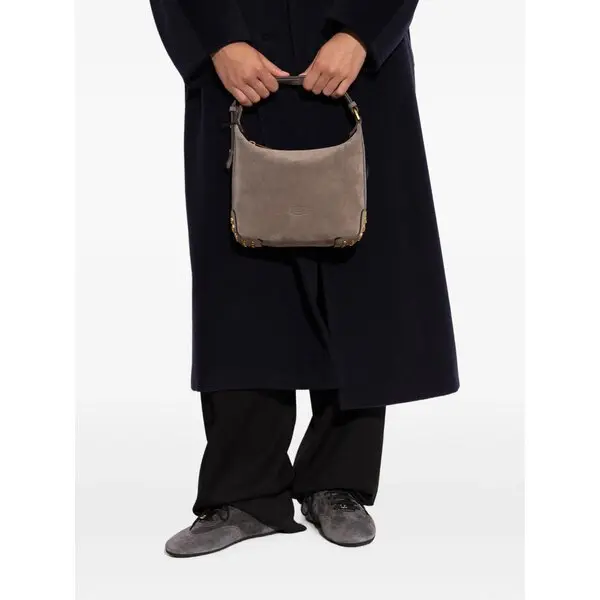 TOD'S Calf Suede Shoulder Bag With Gold-tone Stud Embellishment - Brown
