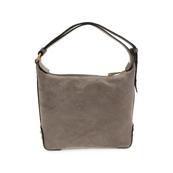 TOD'S Calf Suede Shoulder Bag With Gold-tone Stud Embellishment - Brown