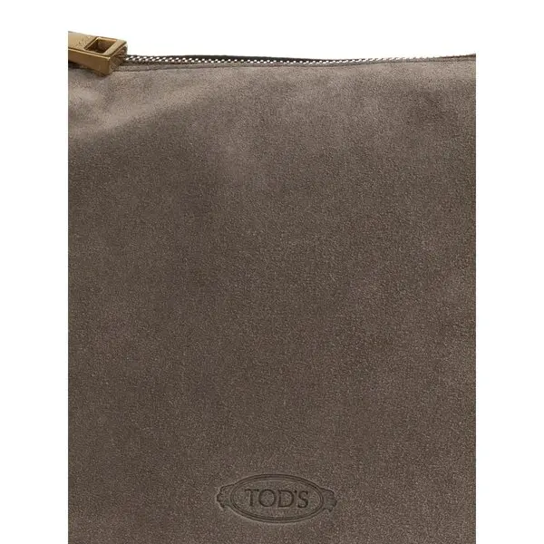 TOD'S Calf Suede Shoulder Bag With Gold-tone Stud Embellishment - Brown
