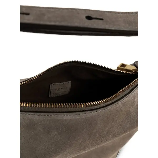 TOD'S Calf Suede Shoulder Bag With Gold-tone Stud Embellishment - Brown