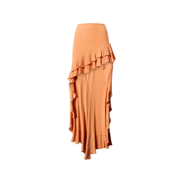 Andamane Asymmetric Draped Skirt With Ruffled Trim