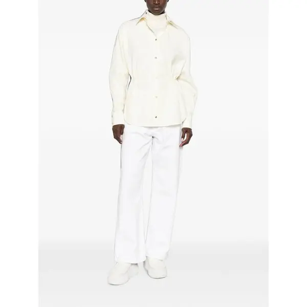 Moncler High Neck Long Sleeve Wool Shirt - Cream