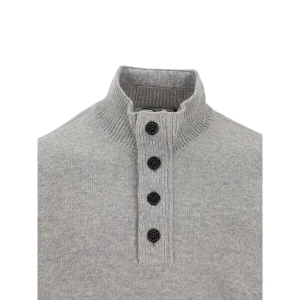Stone Island Grey High Neck Button-fastening Knit Jumper - Gray
