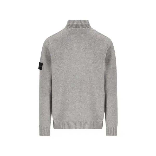 Stone Island Grey High Neck Button-fastening Knit Jumper - Gray