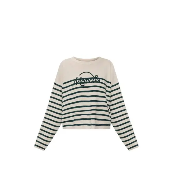 Moncler Wool Crew Neck Long Sleeve Striped Knitwear - Cream