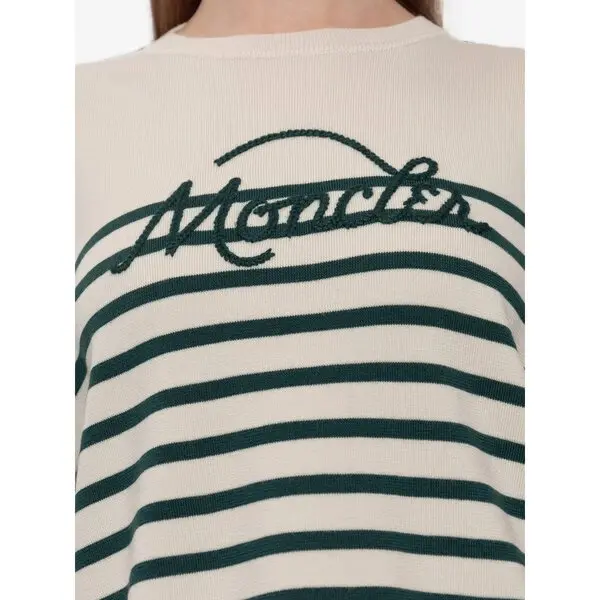 Moncler Wool Crew Neck Long Sleeve Striped Knitwear - Cream