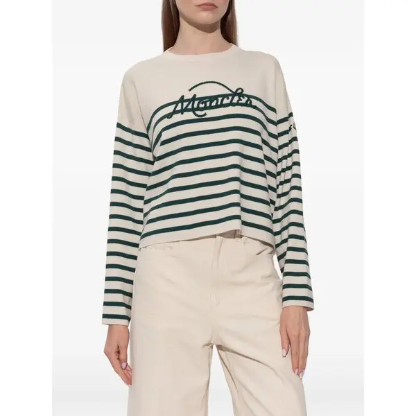 Moncler Wool Crew Neck Long Sleeve Striped Knitwear - Cream