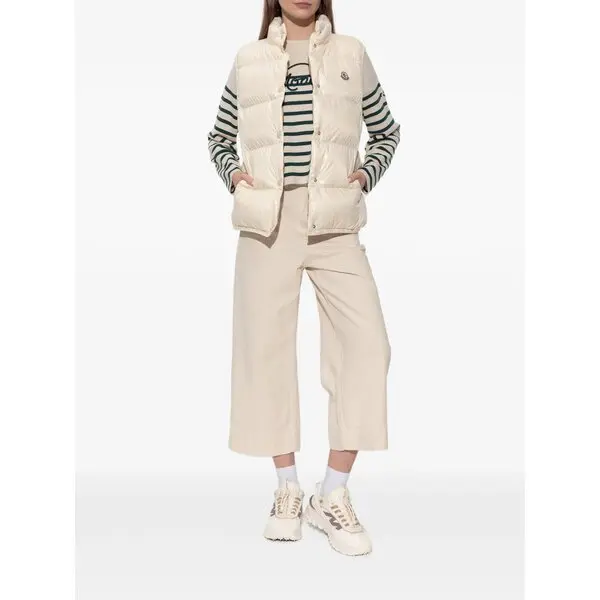 Moncler Wool Crew Neck Long Sleeve Striped Knitwear - Cream