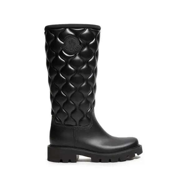 Moncler Quilted Logo Patch Knee-high Boots - Black