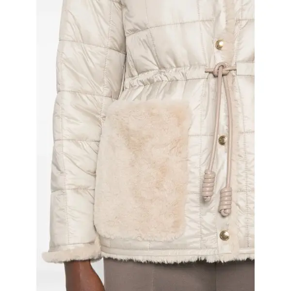 Moncler Quilted Jacket With Faux Fur Panels - Cream