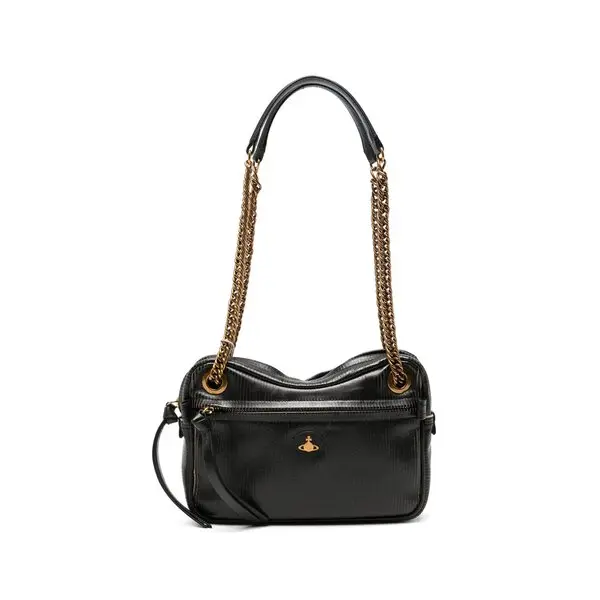 VIVIENNE WESTWOOD Grained Leather Shoulder Bag With Orb Plaque - Black