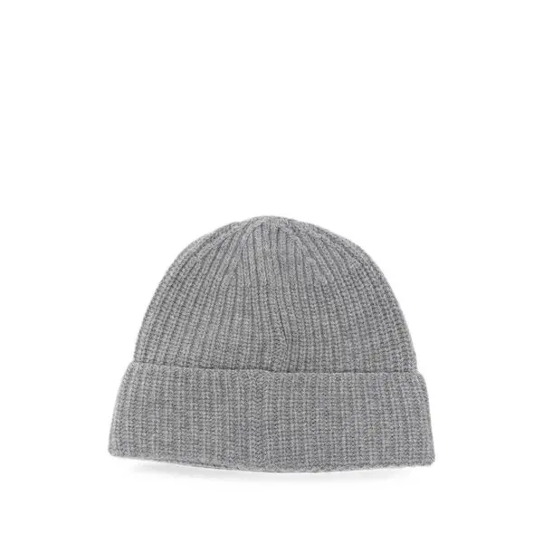 Stone Island Ribbed Knit Beanie With Logo Patch - Gray