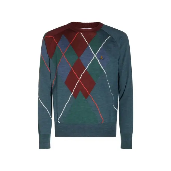 VIVIENNE WESTWOOD Argyle Pattern Crew Neck Sweater - Blue