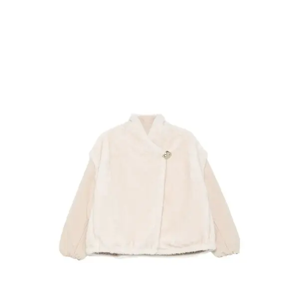 Moncler Faux Fur Jacket With Shawl Lapels - Cream