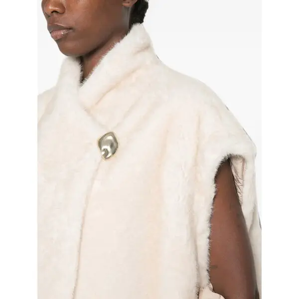 Moncler Faux Fur Jacket With Shawl Lapels - Cream
