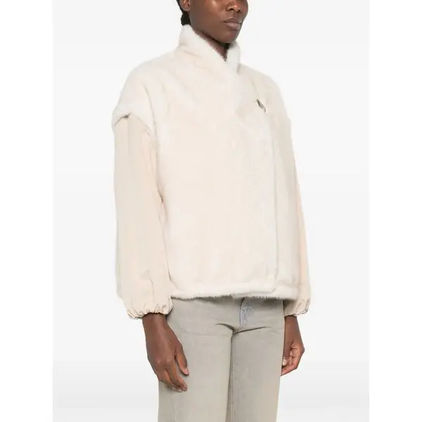 Moncler Faux Fur Jacket With Shawl Lapels - Cream