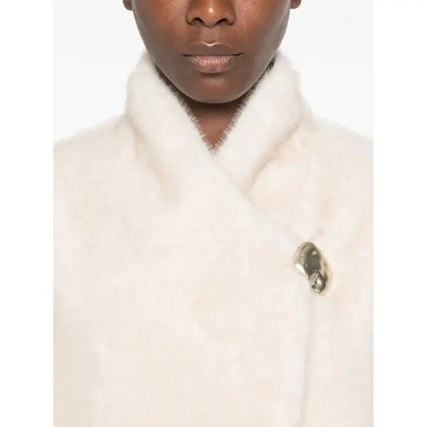 Moncler Faux Fur Jacket With Shawl Lapels - Cream