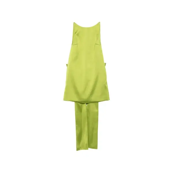 SELF-PORTRAIT Sleeveless Boat Neck Dress With Oversized Bow Detail - Green