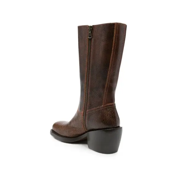 Dries Van Noten Grainy Leather Zip Up Boots With Block Heel