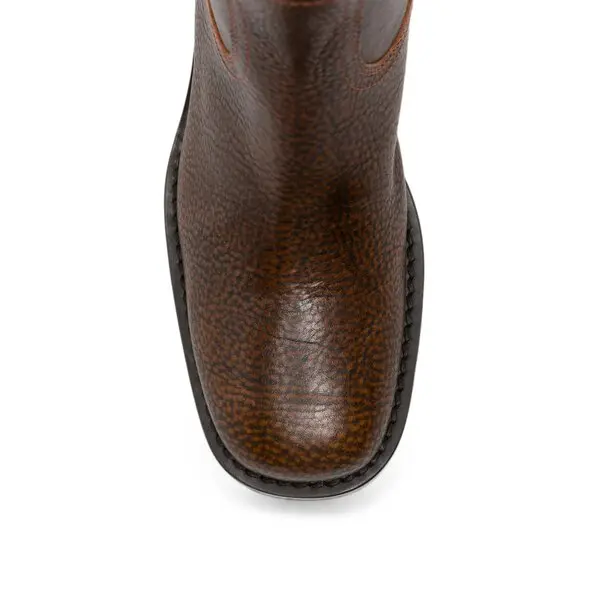 Dries Van Noten Grainy Leather Zip Up Boots With Block Heel