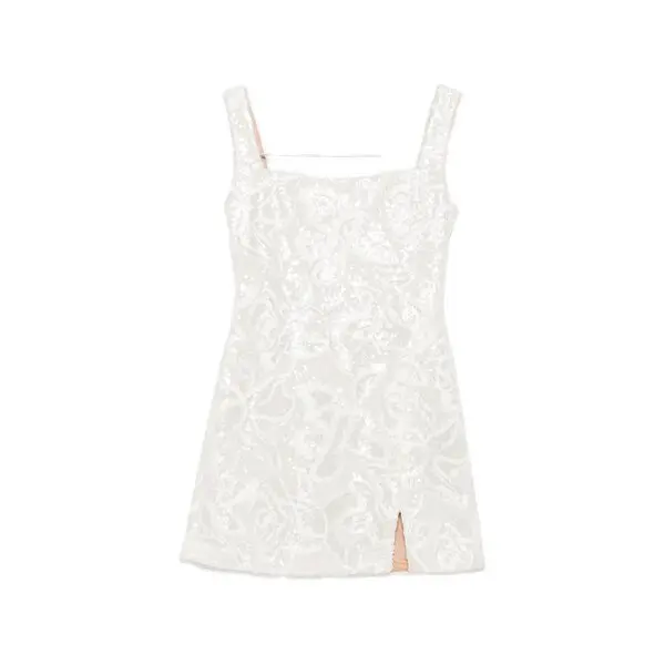 SELF-PORTRAIT Floral Sequin Embellished Square Neck Sleeveless Dress - White