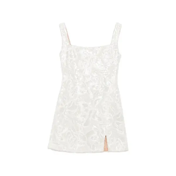 SELF-PORTRAIT Floral Sequin Embellished Square Neck Sleeveless Dress