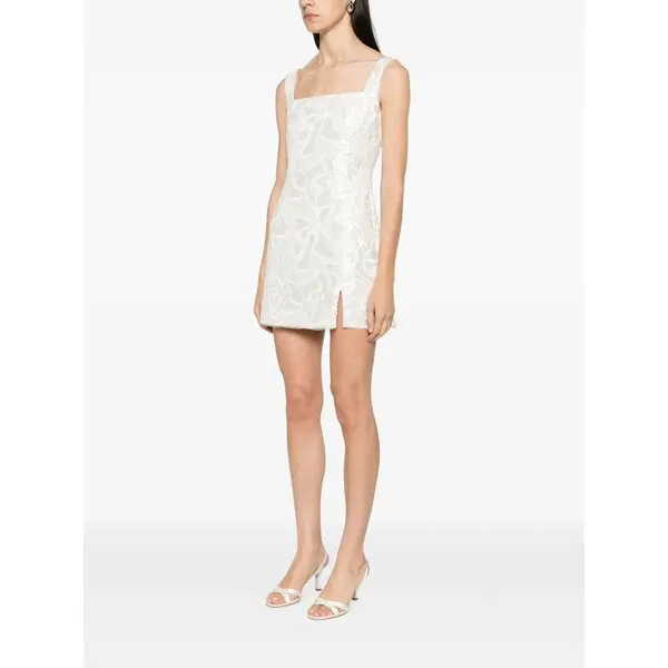SELF-PORTRAIT Floral Sequin Embellished Square Neck Sleeveless Dress