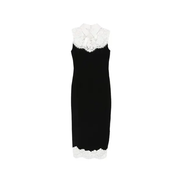 SELF-PORTRAIT Lace Trimmed Collared Dress - Black