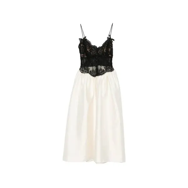 SELF-PORTRAIT Lace Bodice Satin Skirt Dress - Cream