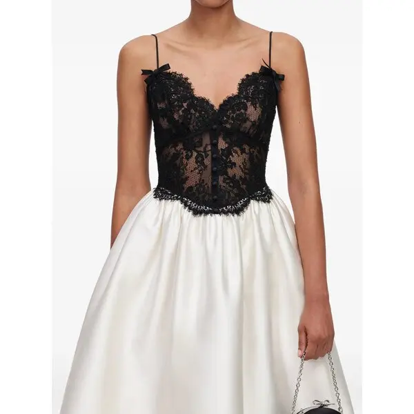 SELF-PORTRAIT Lace Bodice Satin Skirt Dress - Cream