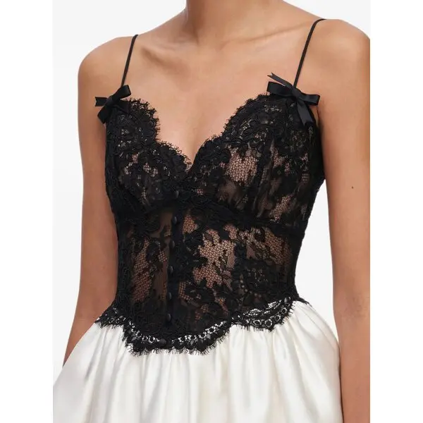 SELF-PORTRAIT Lace Bodice Satin Skirt Dress - Cream