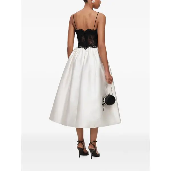 SELF-PORTRAIT Lace Bodice Satin Skirt Dress - Cream