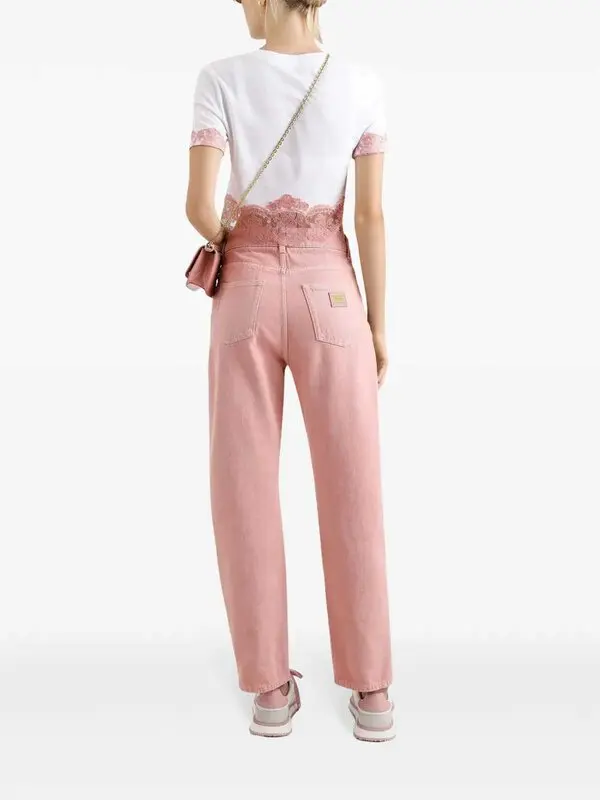 Dolce & Gabbana Cropped T-shirt With Dg Logo And Lace Trim - White