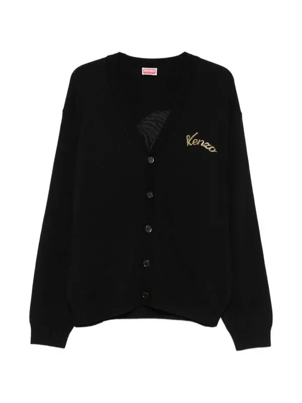 Kenzo Beaded Tiger-motif V-neck Cardigan - Black