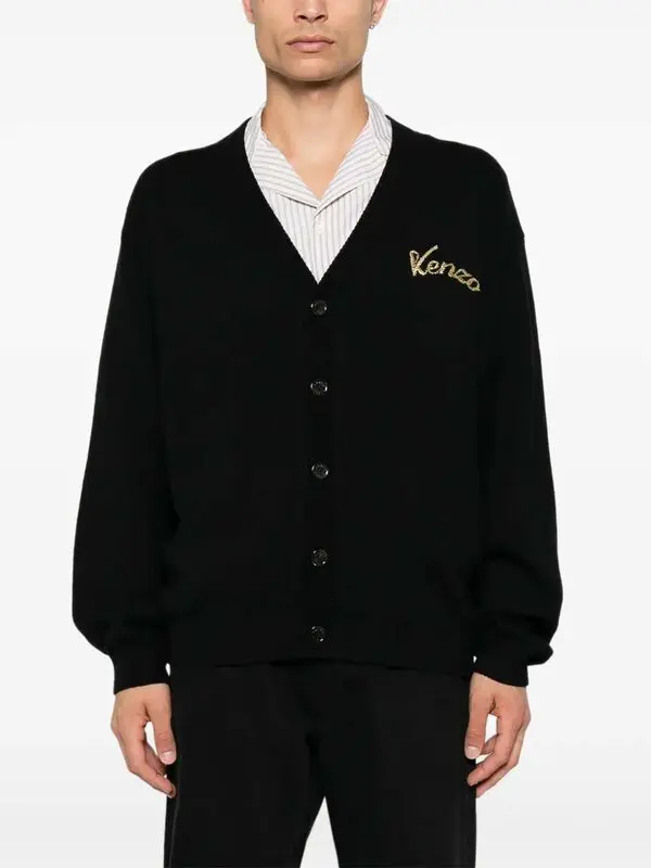 Kenzo Beaded Tiger-motif V-neck Cardigan - Black
