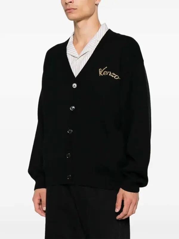 Kenzo Beaded Tiger-motif V-neck Cardigan - Black