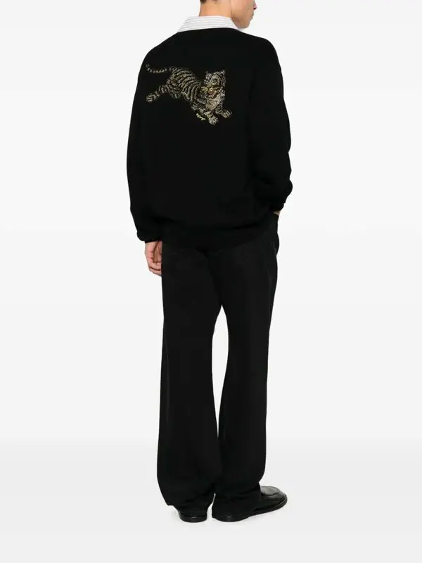 Kenzo Beaded Tiger-motif V-neck Cardigan - Black
