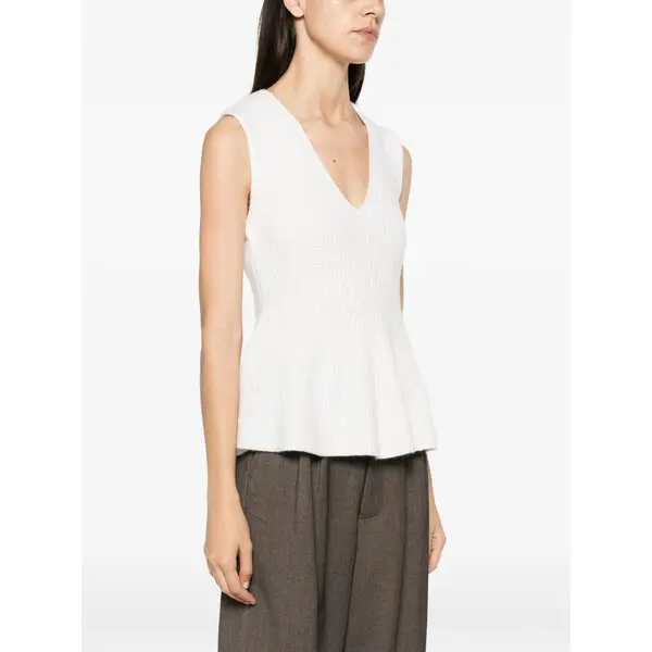 LISA YANG Cream Ribbed Knit V-neck Sleeveless Top