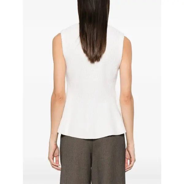 LISA YANG Cream Ribbed Knit V-neck Sleeveless Top