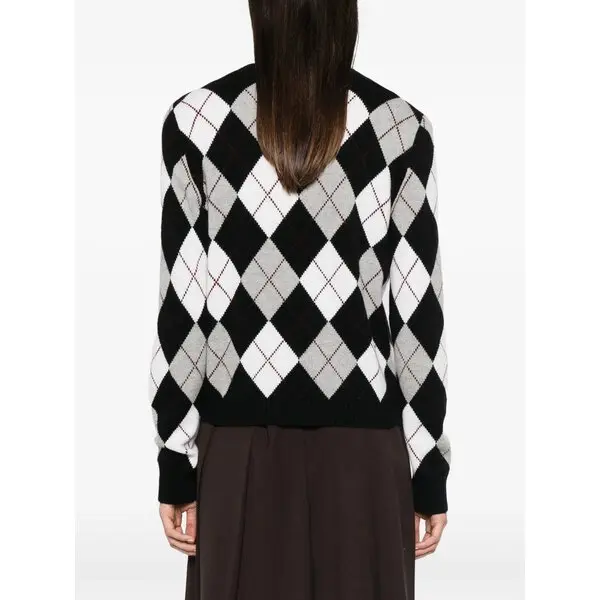 LISA YANG Cashmere Argyle Crew Neck Long Sleeve Jumper - Black