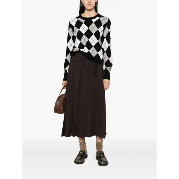 LISA YANG Cashmere Argyle Crew Neck Long Sleeve Jumper - Black