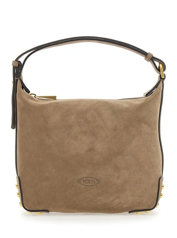 TOD'S Beige Leather Zip Closure Handbag