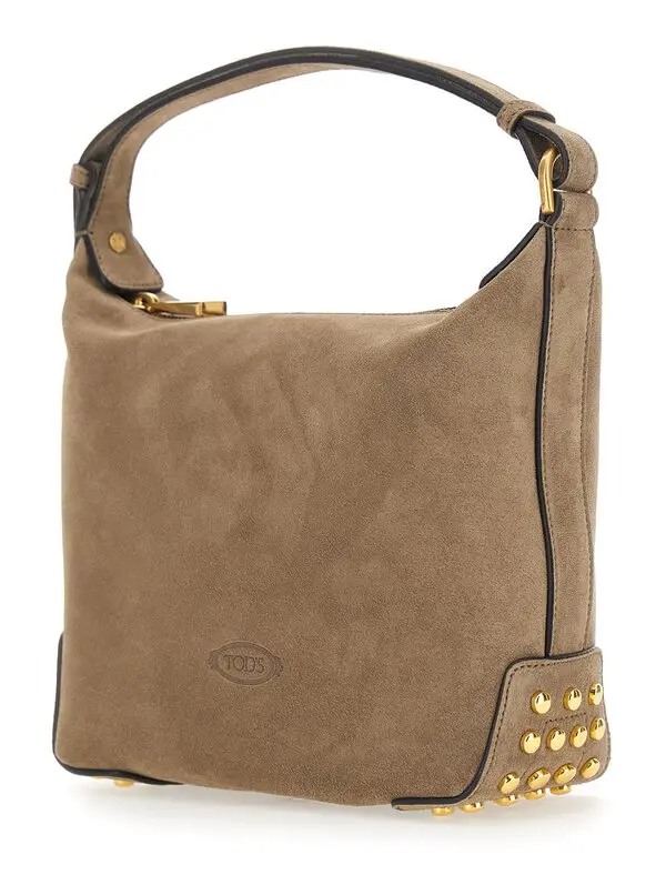 TOD'S Beige Leather Zip Closure Handbag