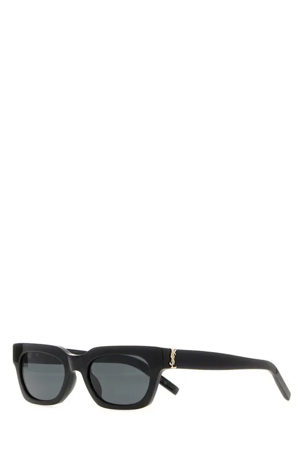 Saint Laurent Square Sunglasses With Tortoiseshell Pattern And Silver-tone Monogram Detail - Black