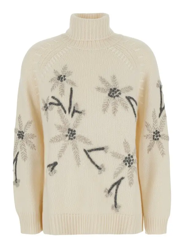 P.a.r.o.s.h Cashmere High Neck Sweater With Floral Embroidery - Multicolor