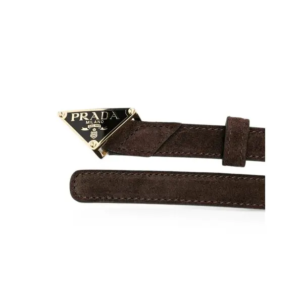 Prada Suede Belt With Enamel Triangle Logo Plaque - Brown
